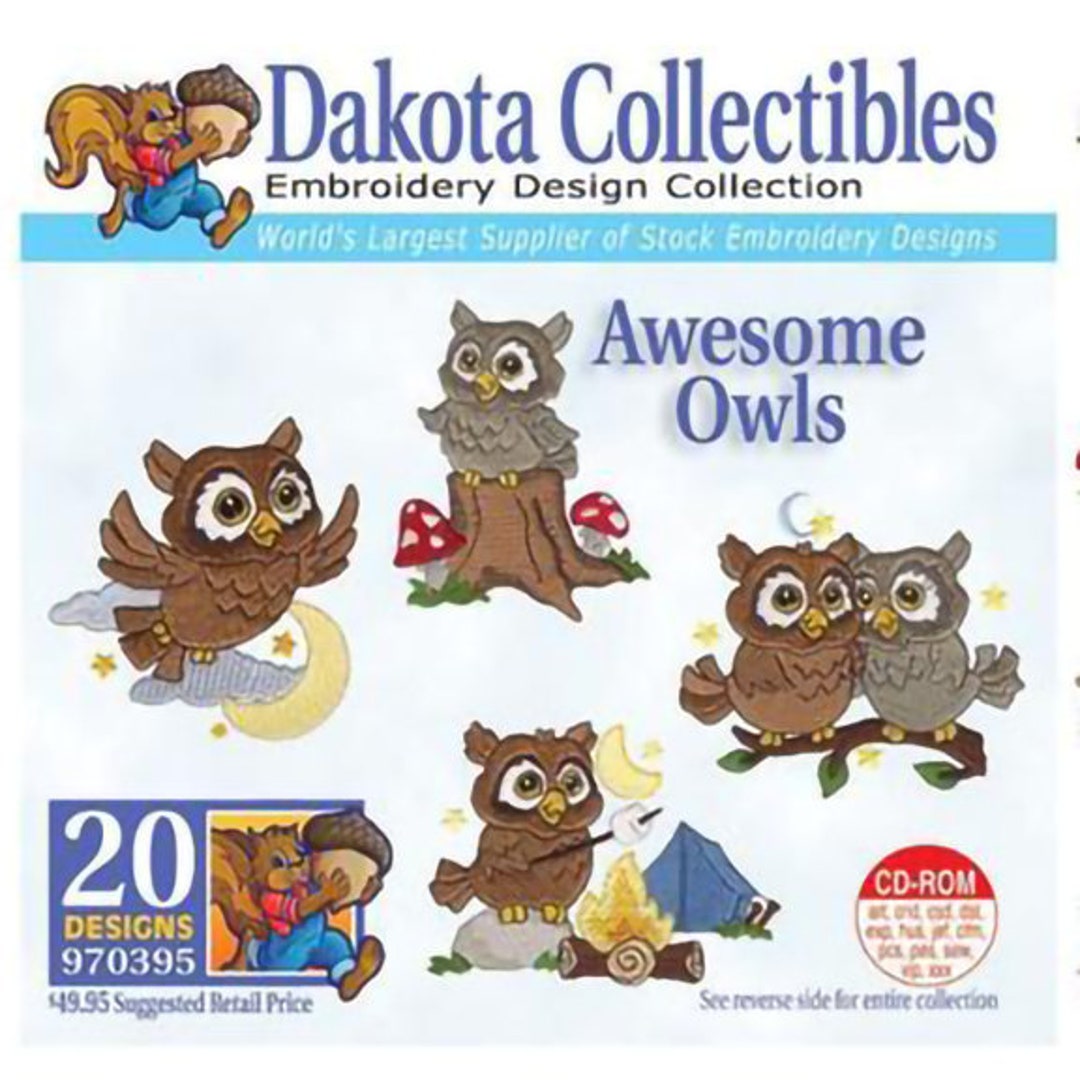 Dakota Collectables Embroidery Design CD 970395 "awesome Owls" Includes ...