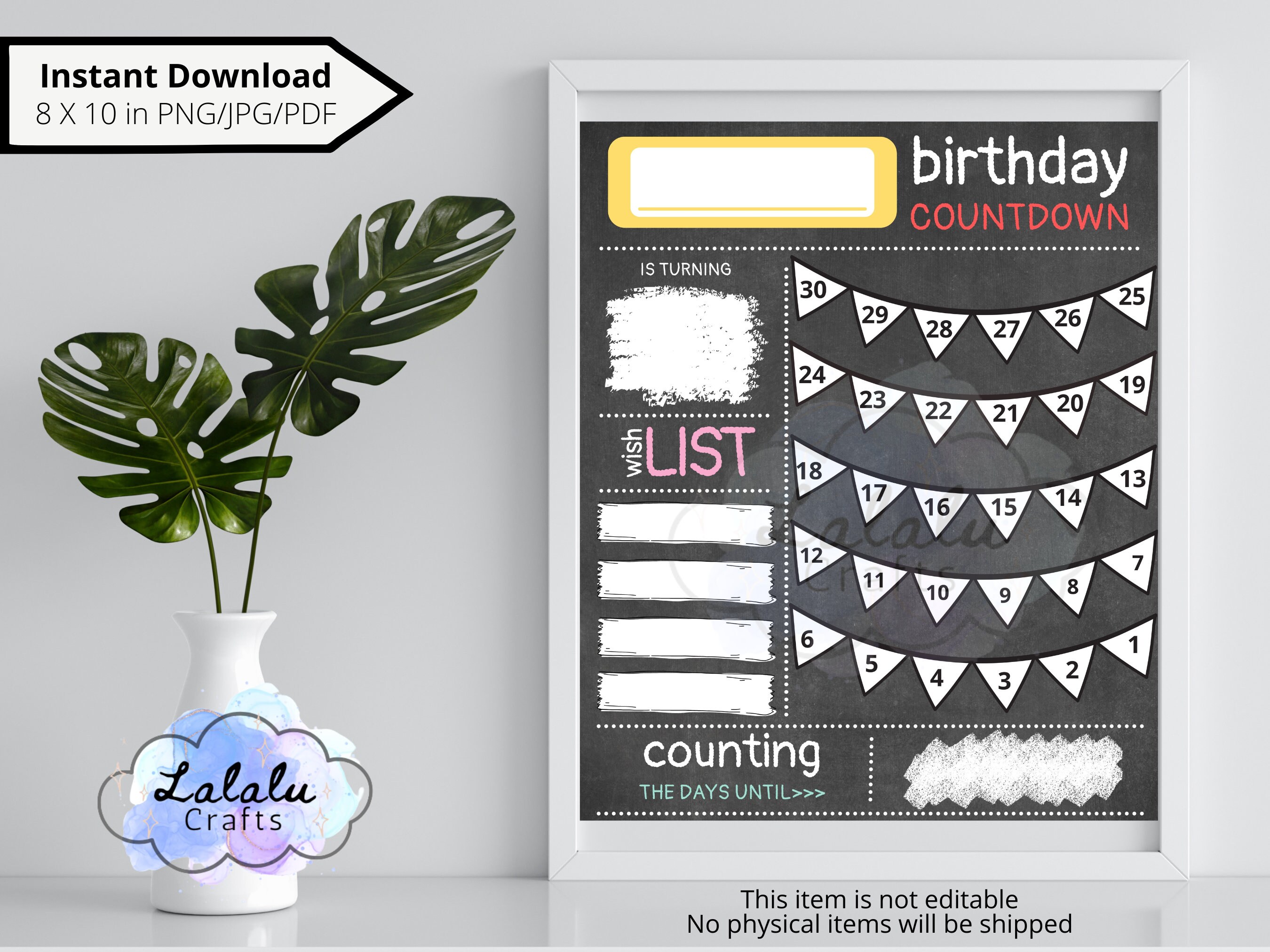 30 Day Birthday Countdown Sign Printable | Kids Happy Birthday | Days ...