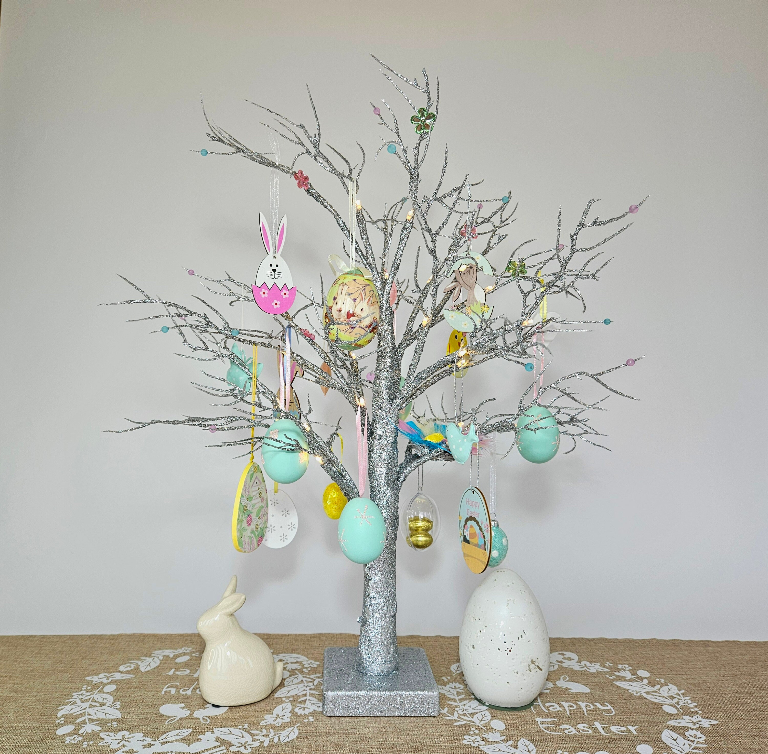 Birch Twig Tree Pre Lit LED, Easter Tree Decorated in Pastel Colours ...