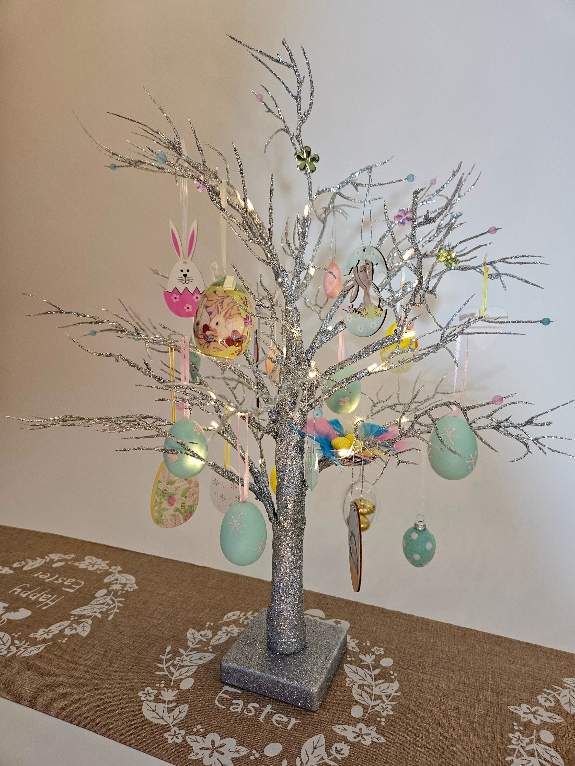 Birch Twig Tree Pre Lit LED, Easter Tree Decorated in Pastel Colours ...