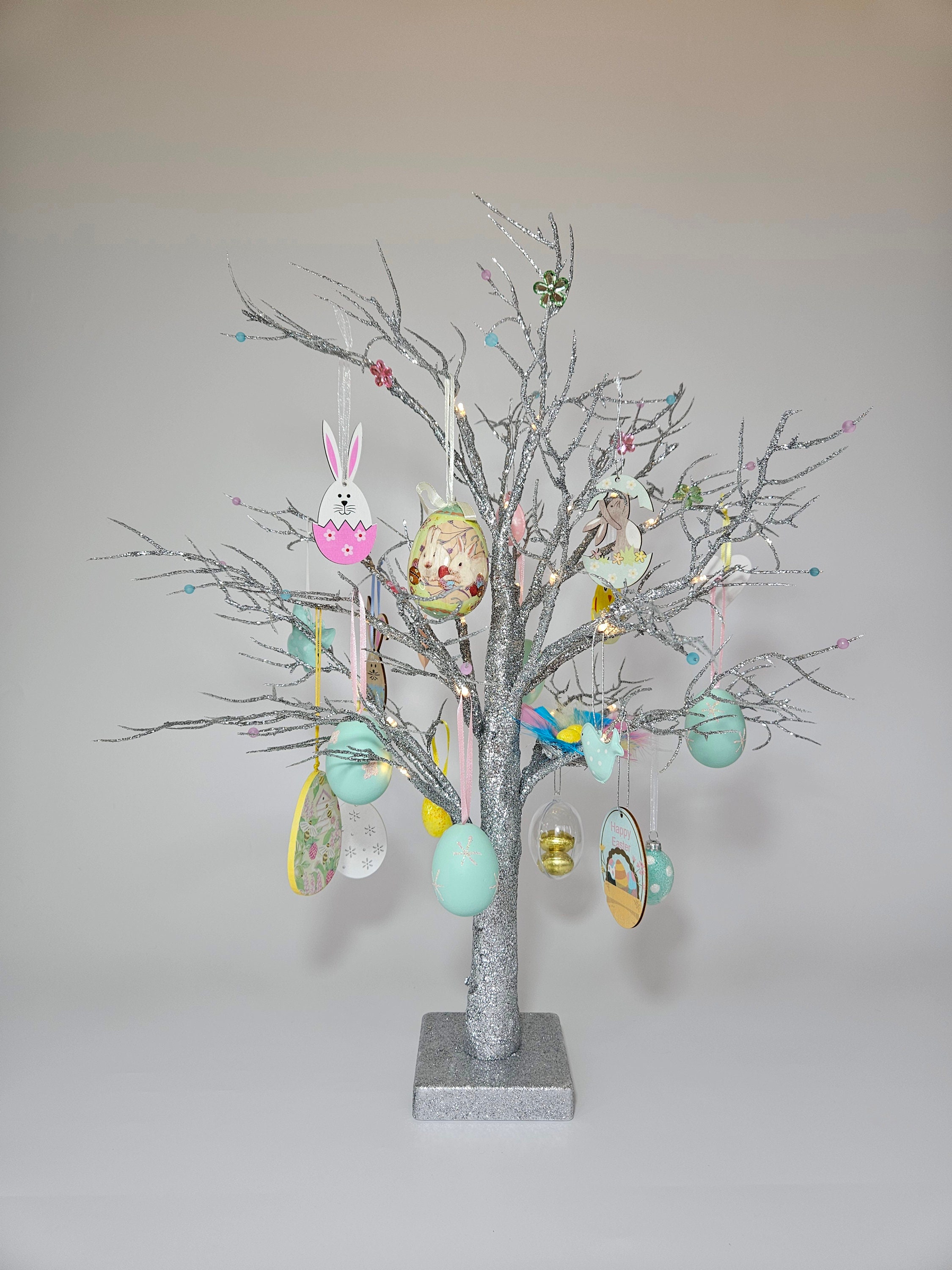 Birch Twig Tree Pre Lit LED, Easter Tree Decorated in Pastel Colours ...