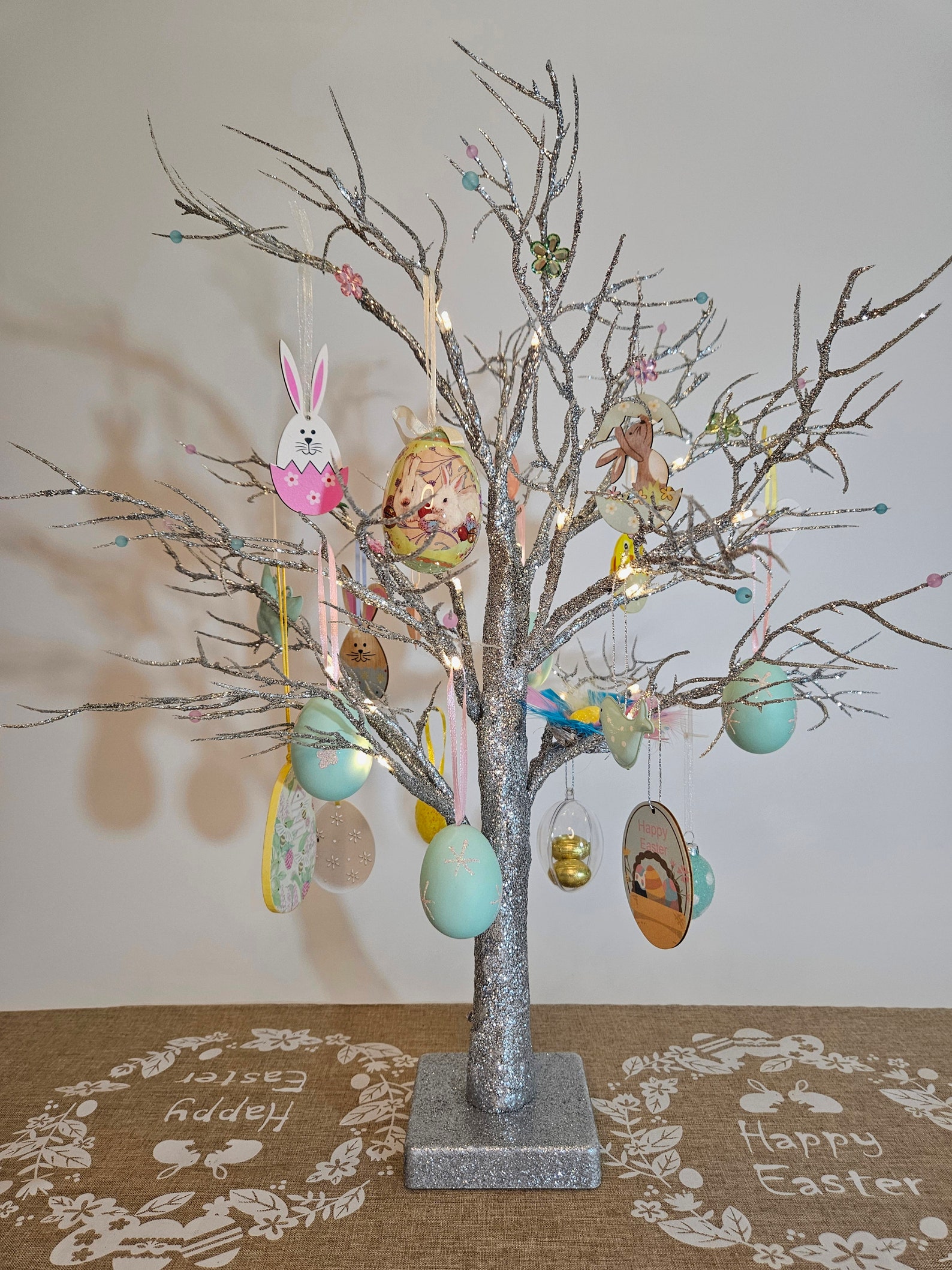 Birch Twig Tree Pre Lit LED, Easter Tree Decorated in Pastel Colours ...