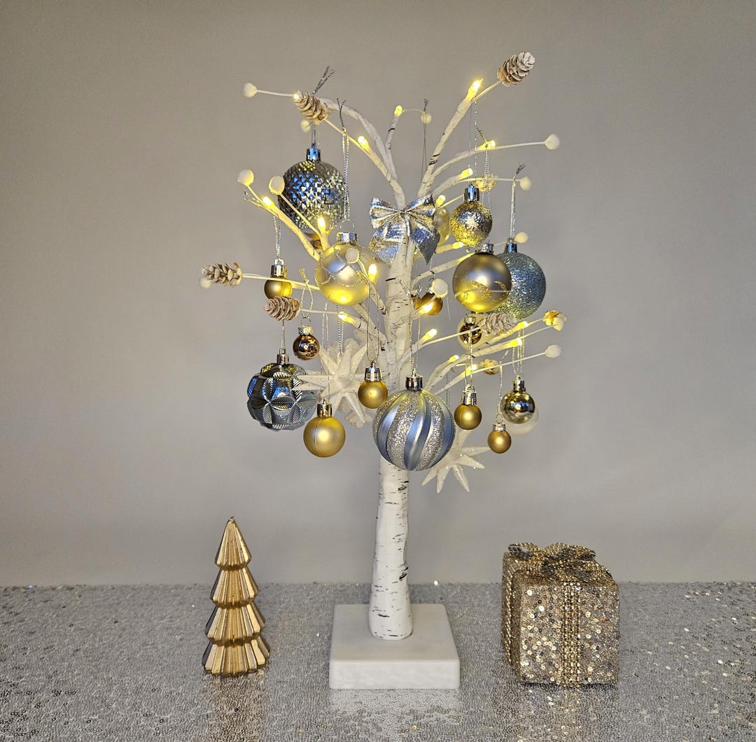 60cm Christmas Tree With LED Lights, Decorated in Light Blue, White and ...