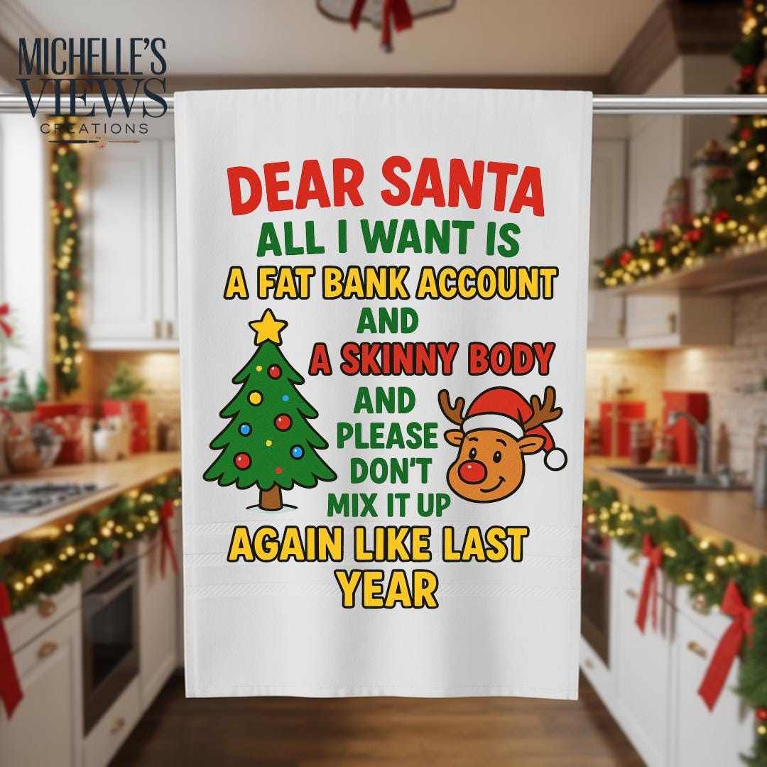 Funny Santa Wishlist Quote, Fat Bank Account, Skinny Body PNG (300 Dpi ...