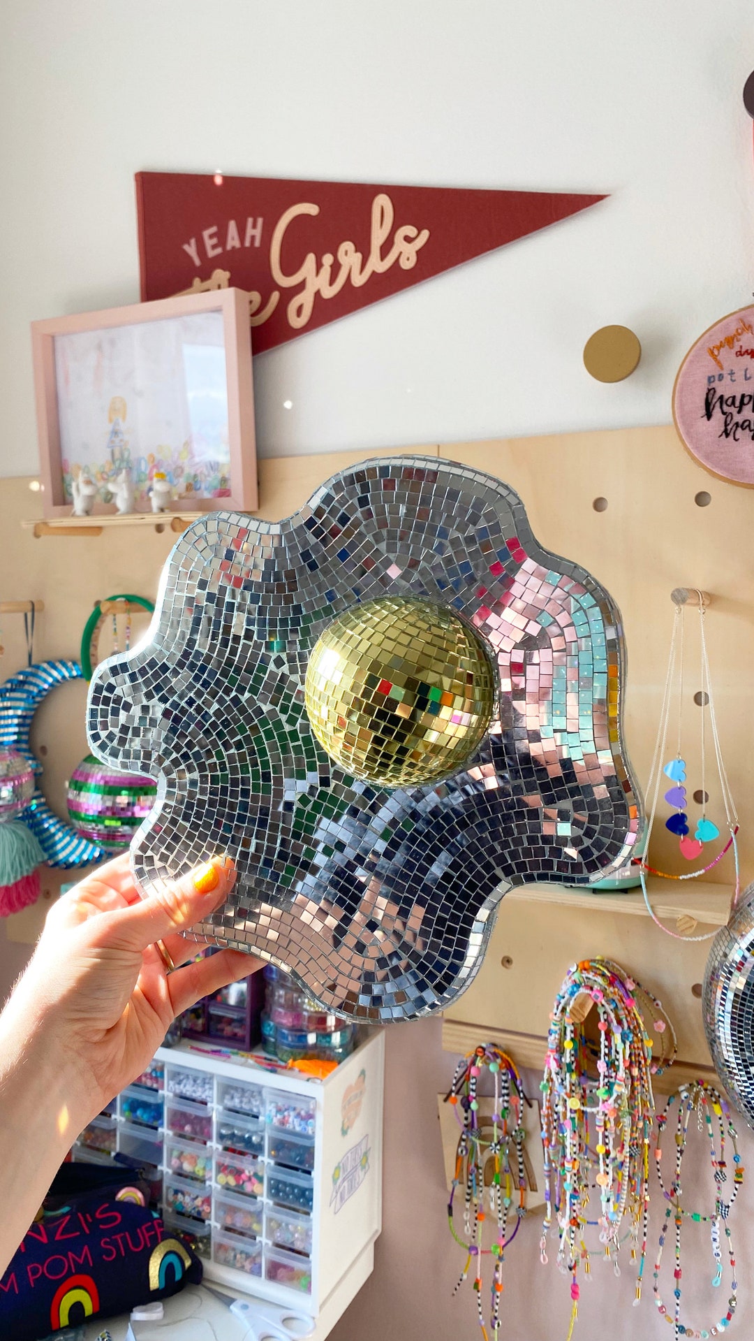 Disco Ball Crescent Moon, Mirror Decor Art - Etsy