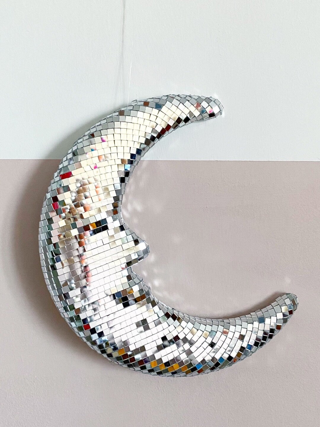 Disco Ball Crescent Moon, Mirror Decor Art - Etsy