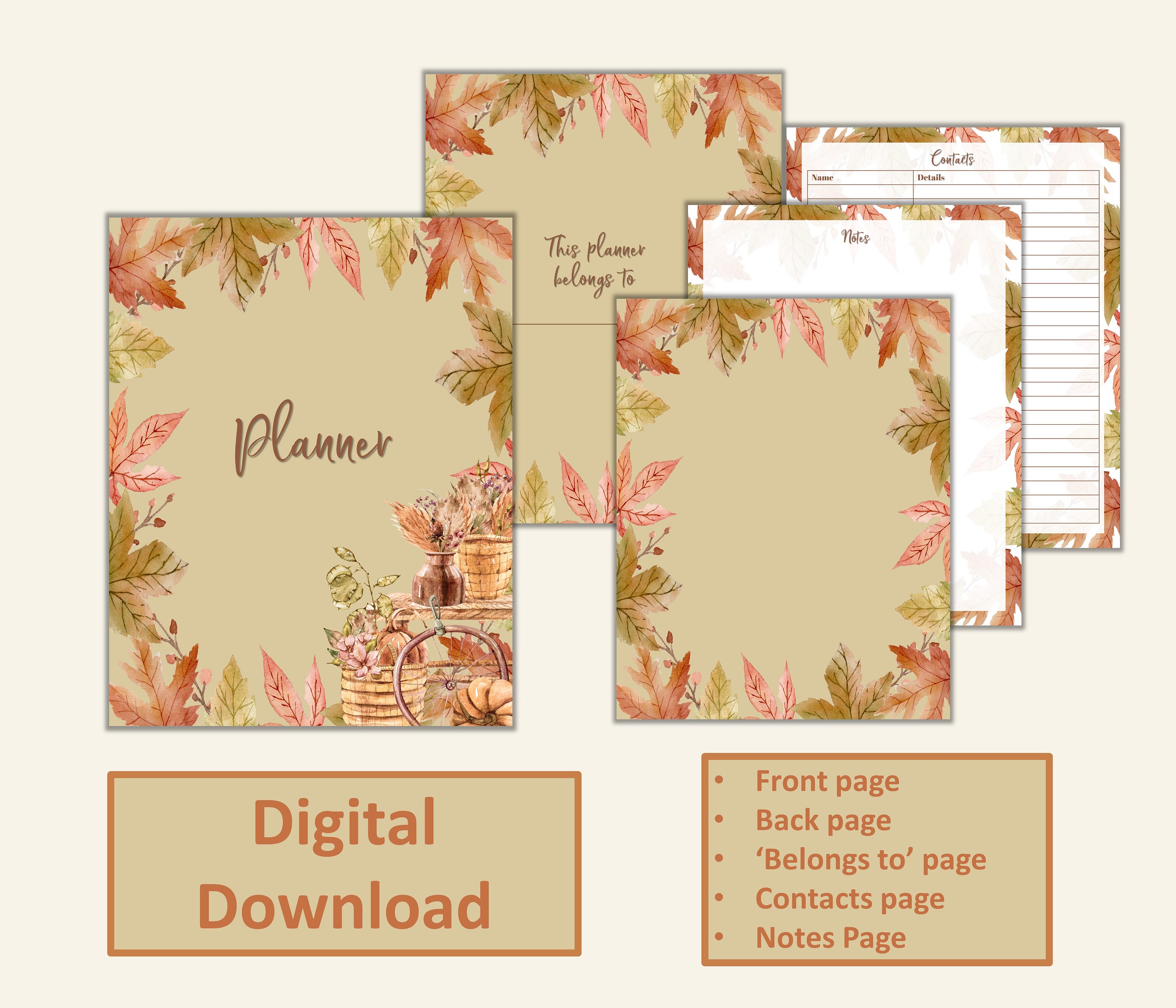 Undated Planner, Autumn Theme, Printable Organizer, 2-page Monthly ...
