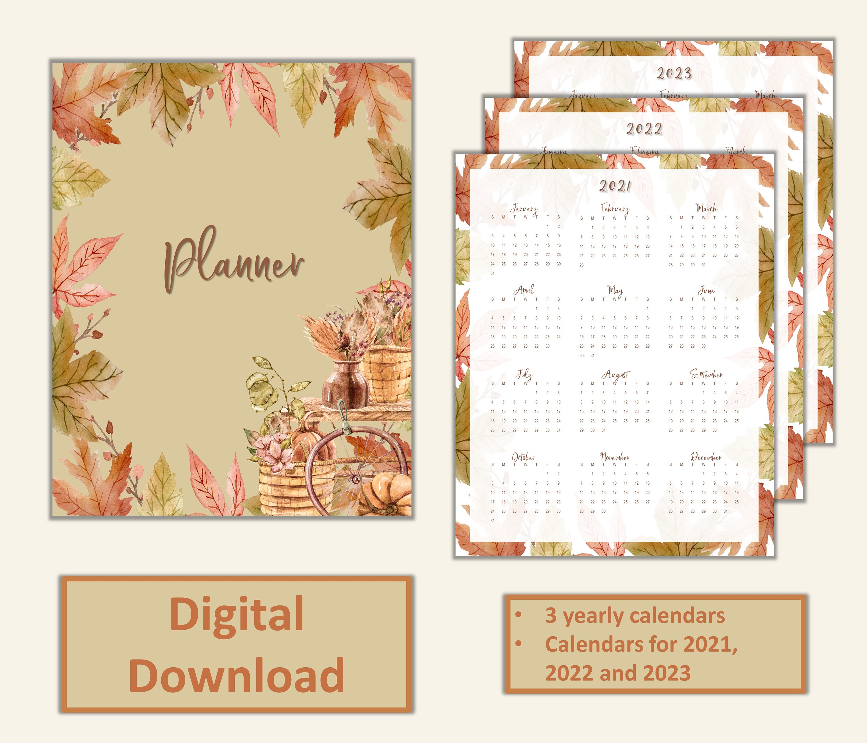 Undated Planner, Autumn Theme, Printable Organizer, 2-page Monthly ...