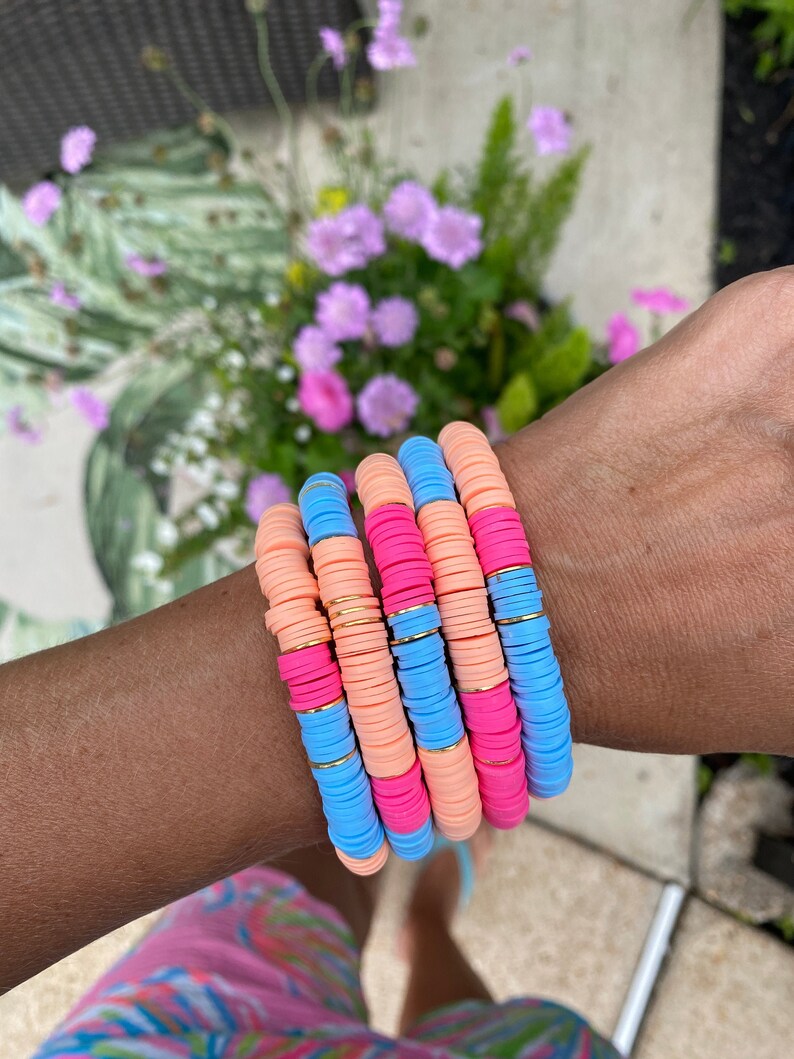 Hand-beaded Sherbet Color Block Bracelet Stackable Stretch | Etsy