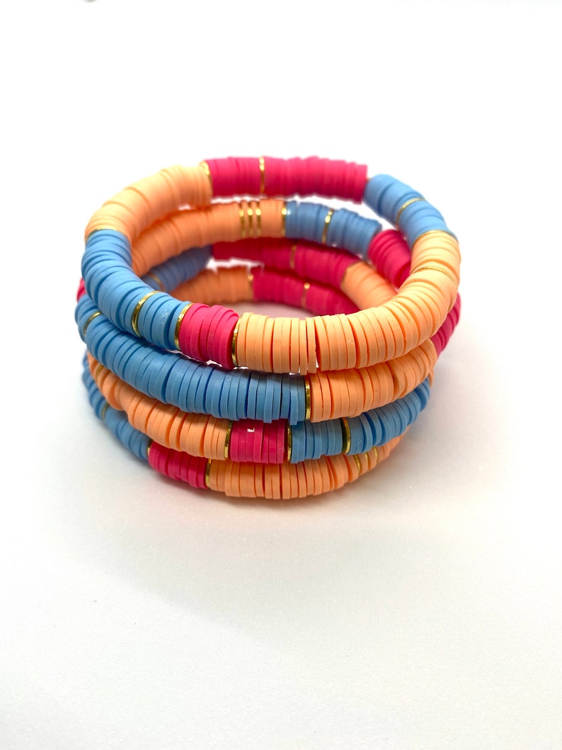 Hand-beaded Sherbet Color Block Bracelet Stackable Stretch | Etsy