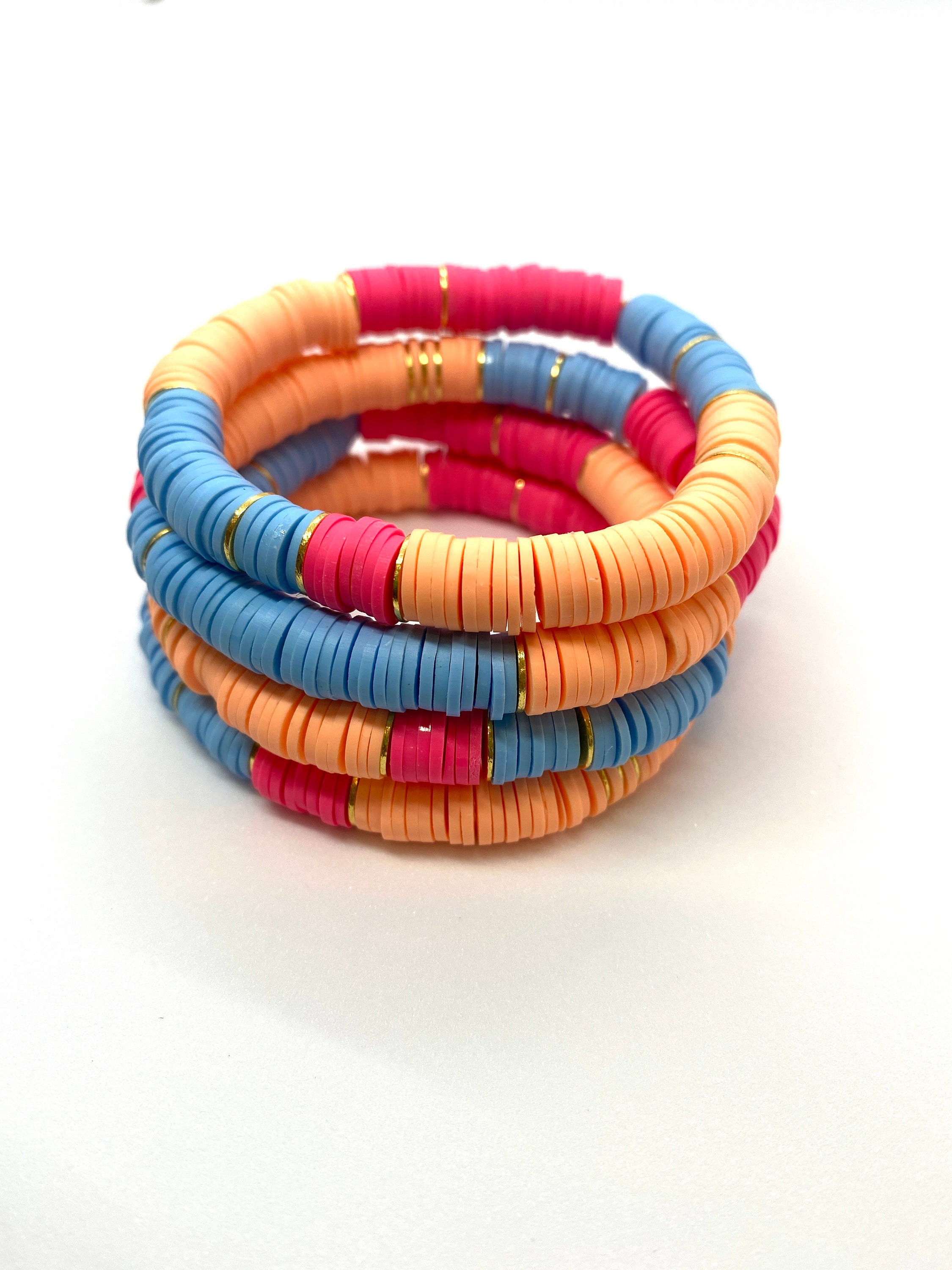 Hand-beaded Sherbet Color Block Bracelet Stackable Stretch | Etsy