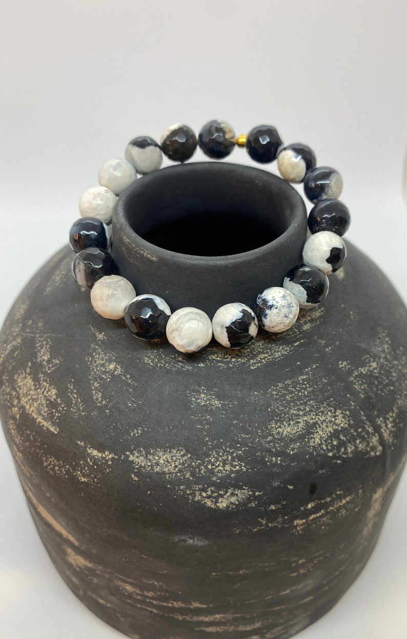 Hand-beaded Black and White Stone Bracelet Stackable Stretch - Etsy