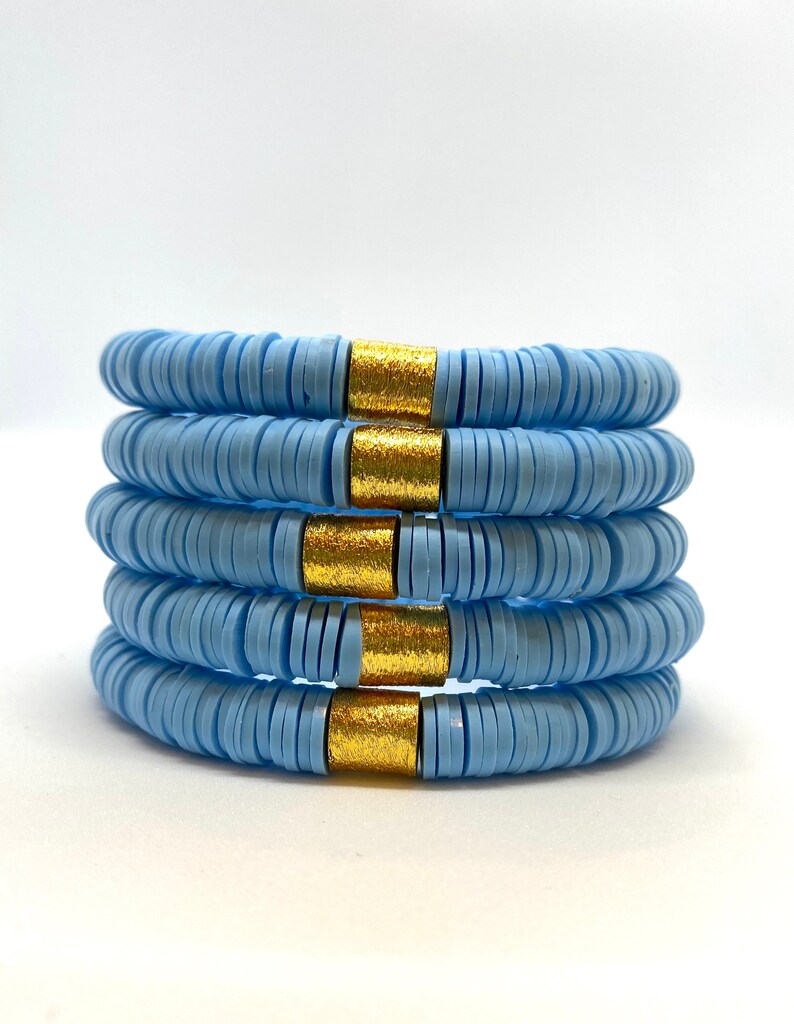 Hand-beaded Light Blue Bracelet Stackable stretch bracelet | Etsy