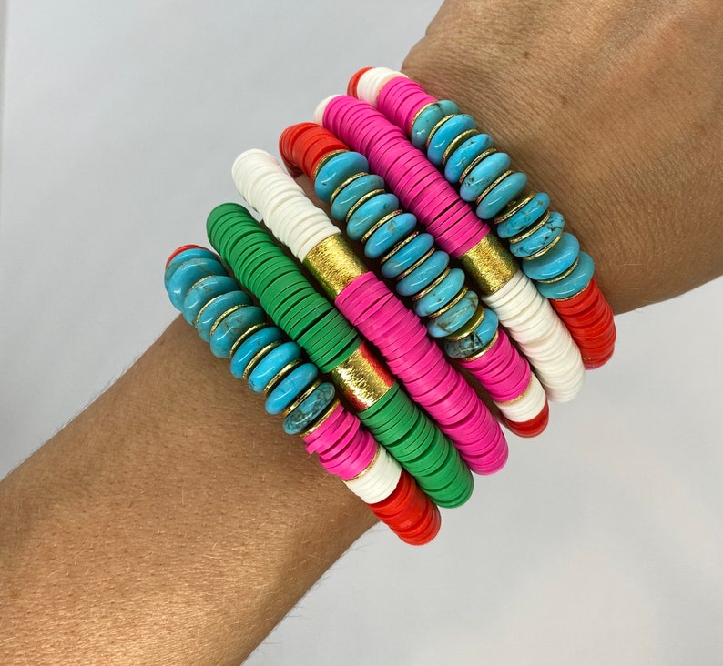 Hand-beaded Turquoise Color Block Bracelet Stackable Stretch - Etsy