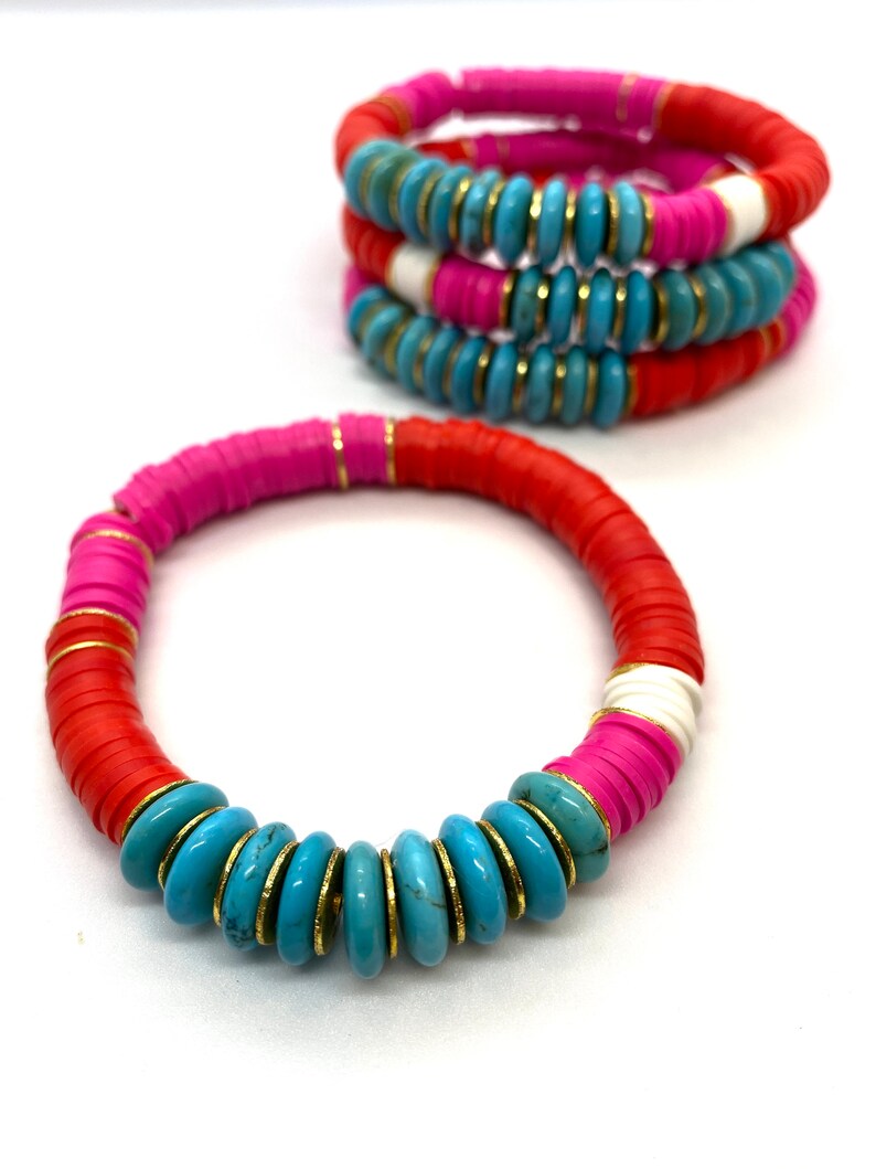 Hand-beaded Turquoise Color Block Bracelet Stackable Stretch - Etsy