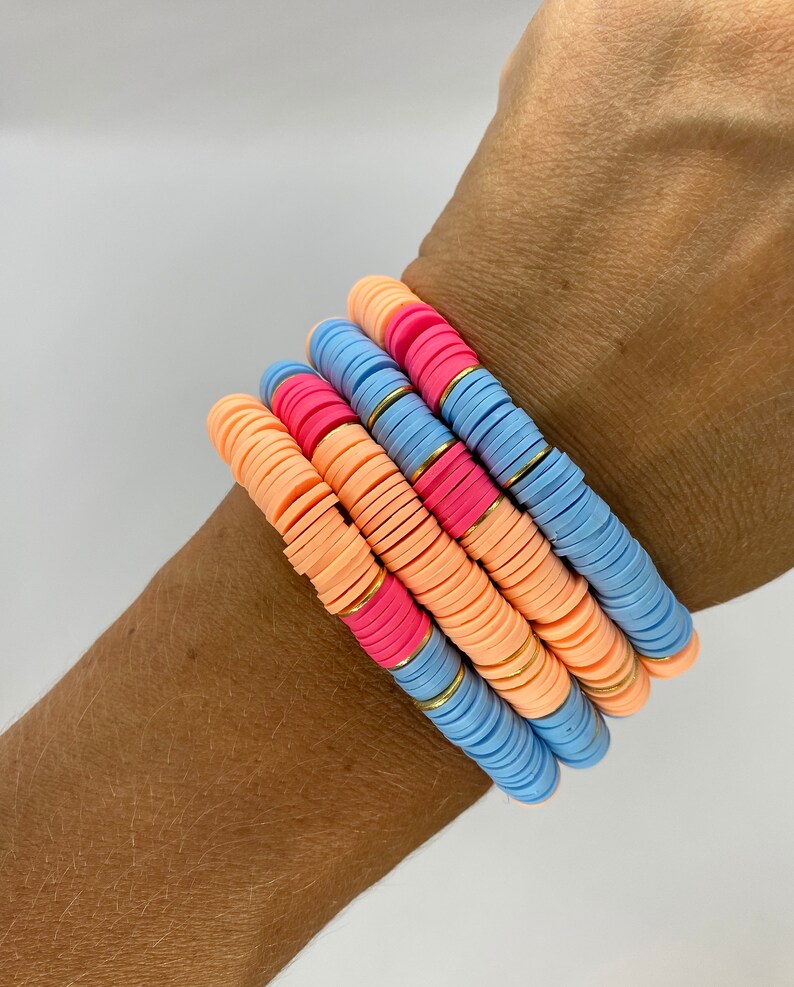 Hand-beaded Sherbet Color Block Bracelet Stackable Stretch | Etsy