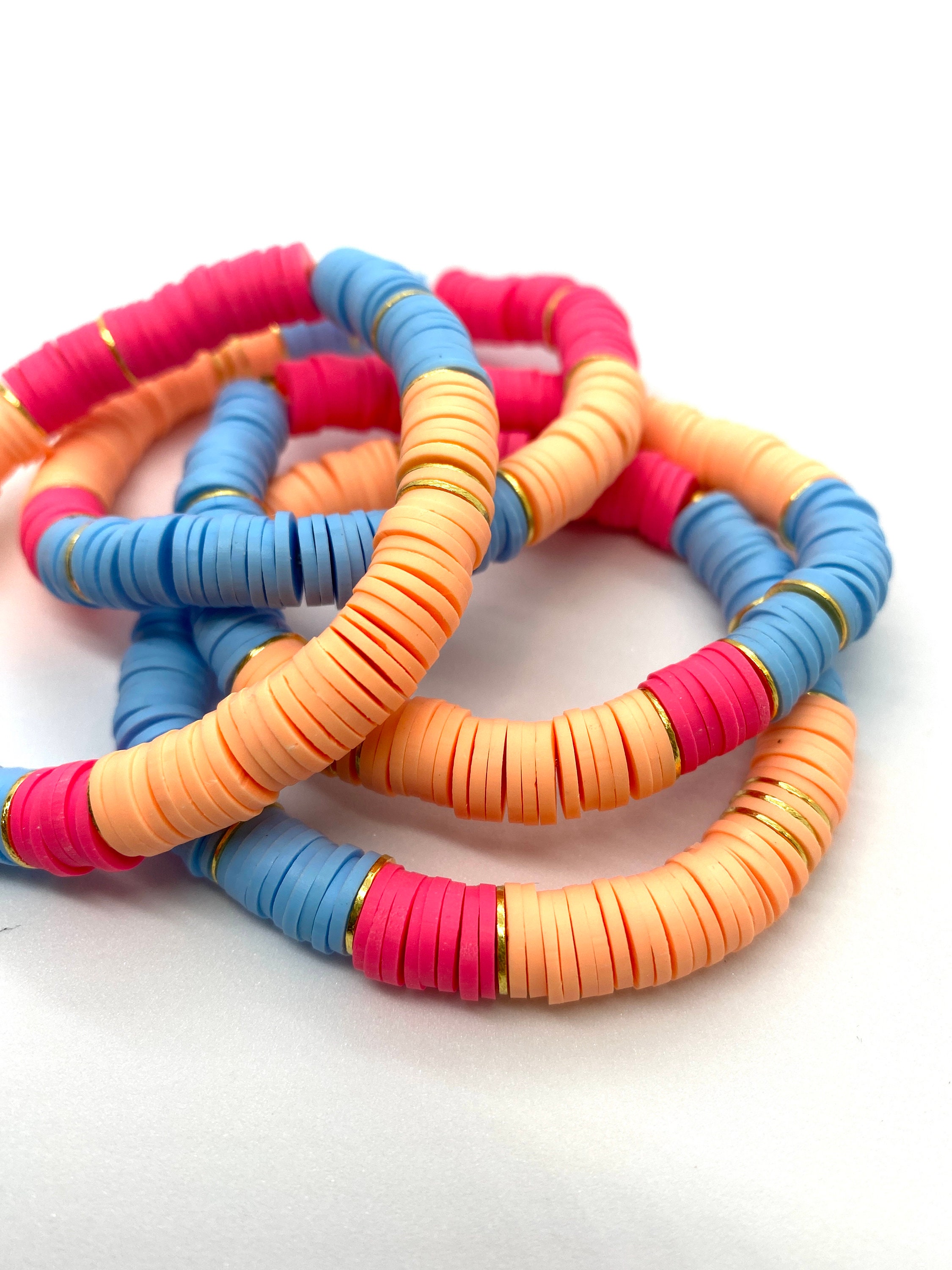 Hand-beaded Sherbet Color Block Bracelet Stackable Stretch | Etsy