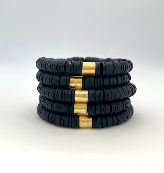 Hand-beaded Black Bracelet Stackable Stretch Bracelet | Etsy