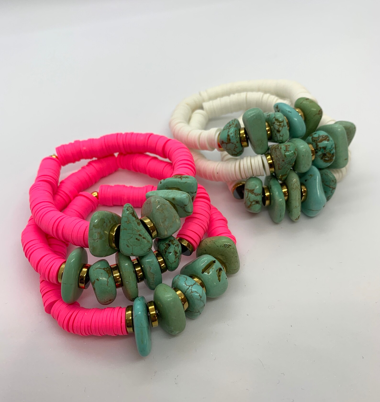 Hand-beaded Hot Pink Turquoise Chip Bead Bracelet Hand-beaded | Etsy