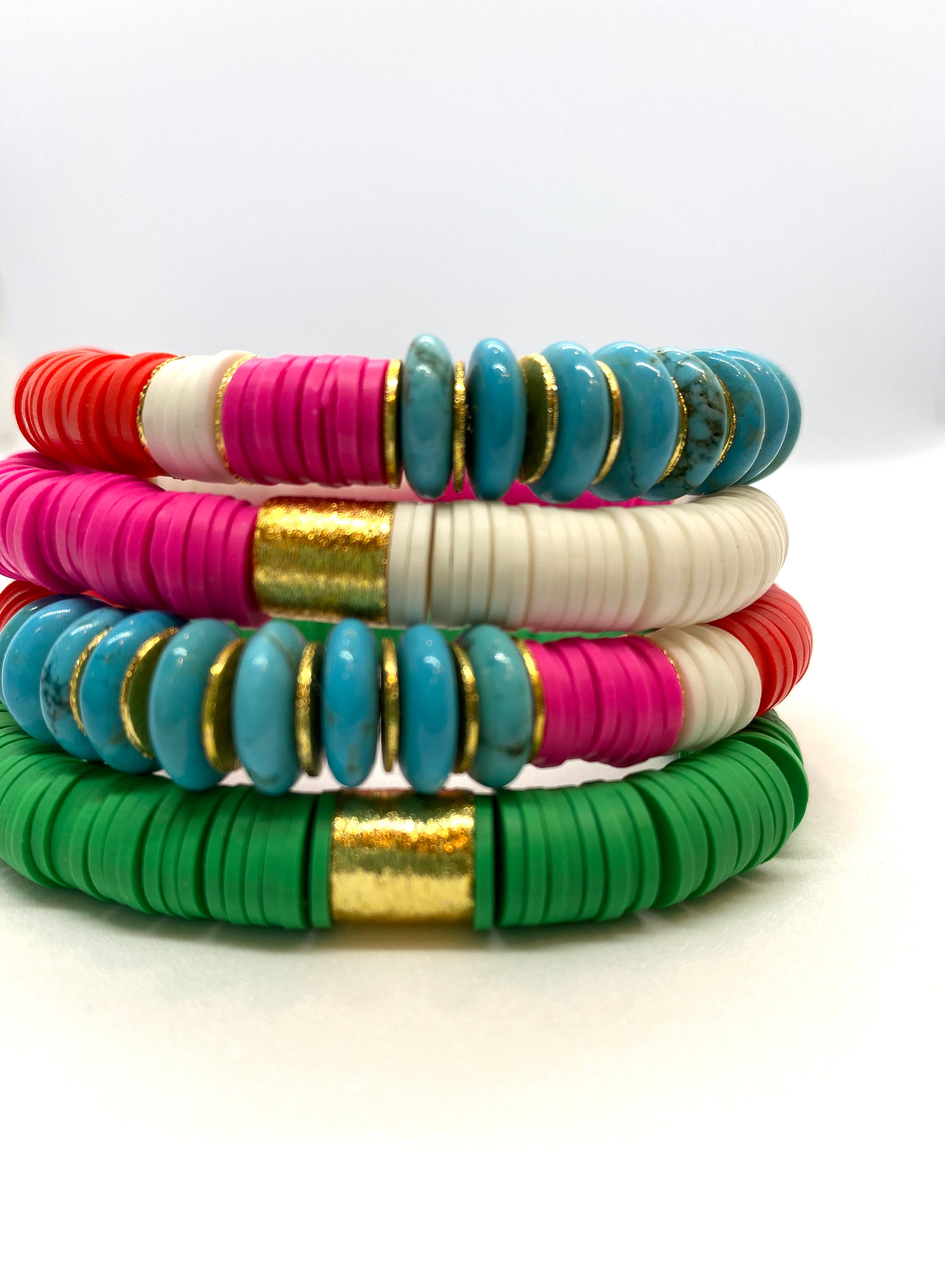 Hand-beaded Turquoise Color Block Bracelet Stackable Stretch - Etsy