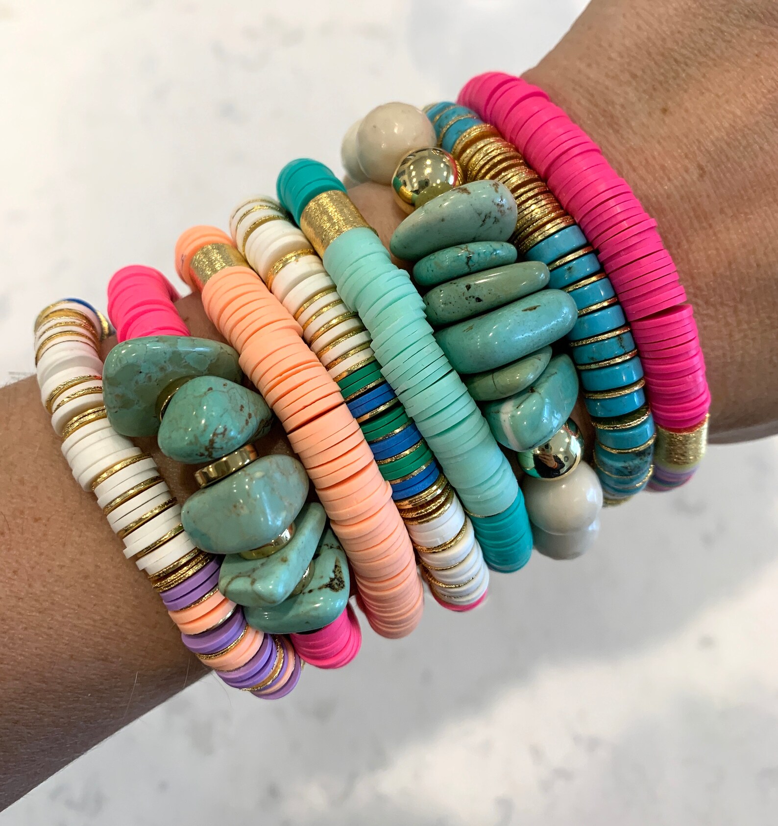 Hand-beaded Hot Pink Turquoise Chip Bead Bracelet Hand-beaded | Etsy