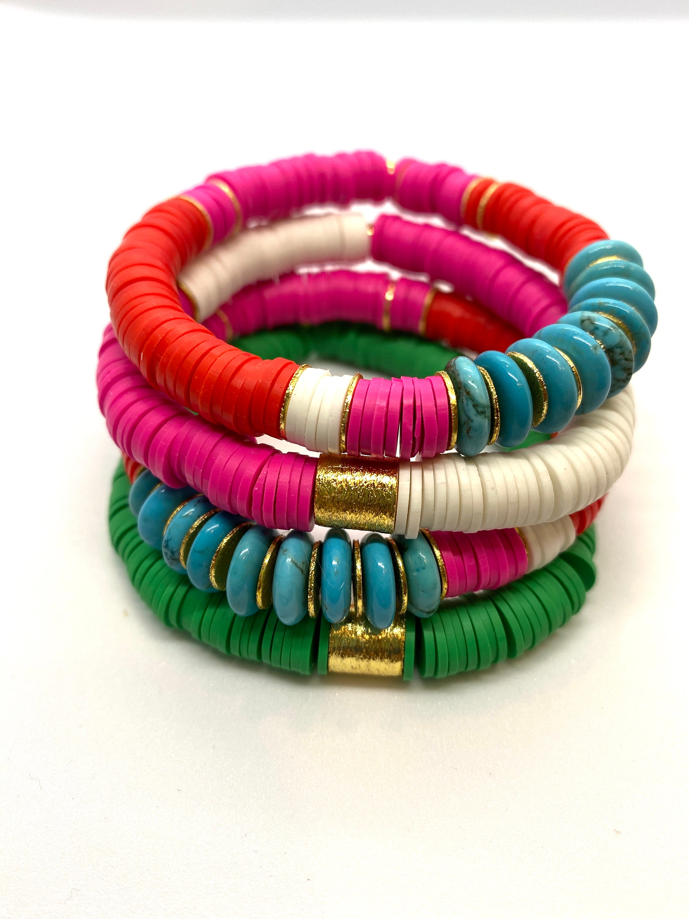 Hand-beaded Turquoise Color Block Bracelet Stackable Stretch - Etsy