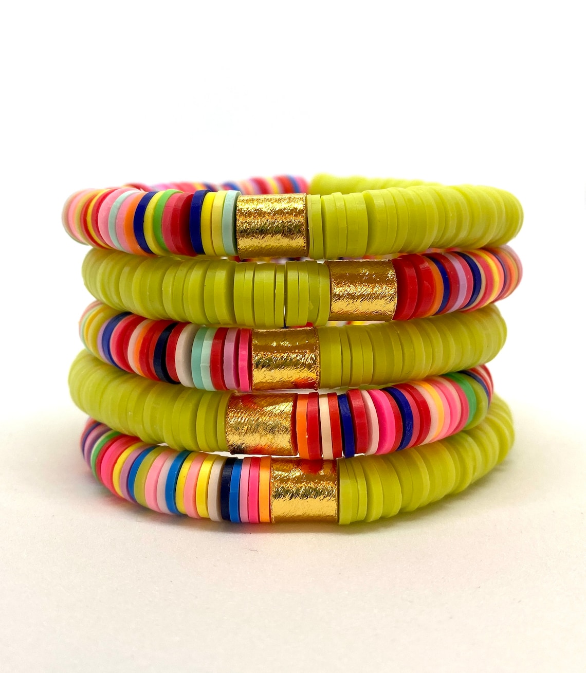 Hand-beaded Chartreuse Rainbow Bracelet Funfetti Bracelet - Etsy