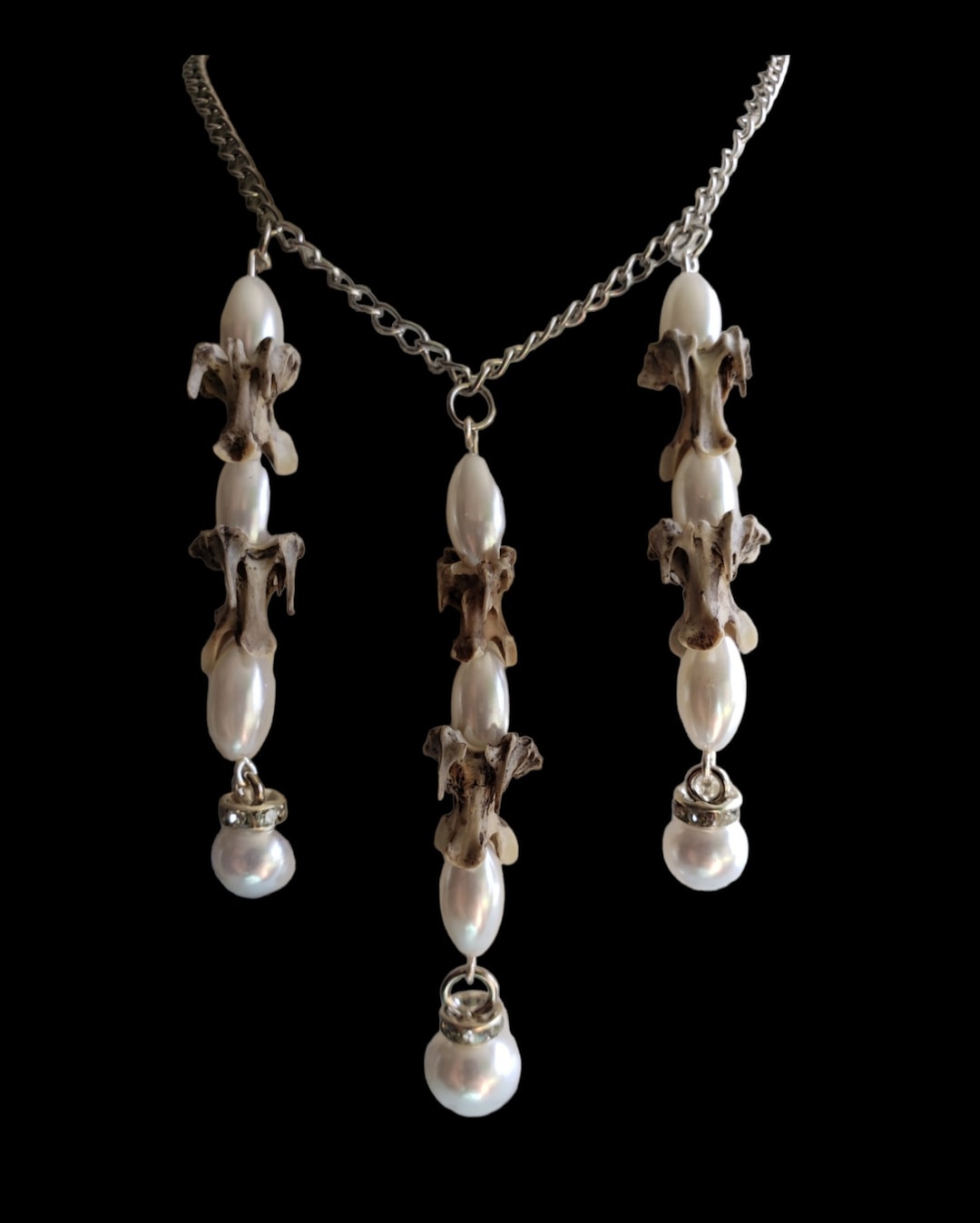 Black Chicken Bones and White Pearl S Necklace, Witchcraft, Oddity ...