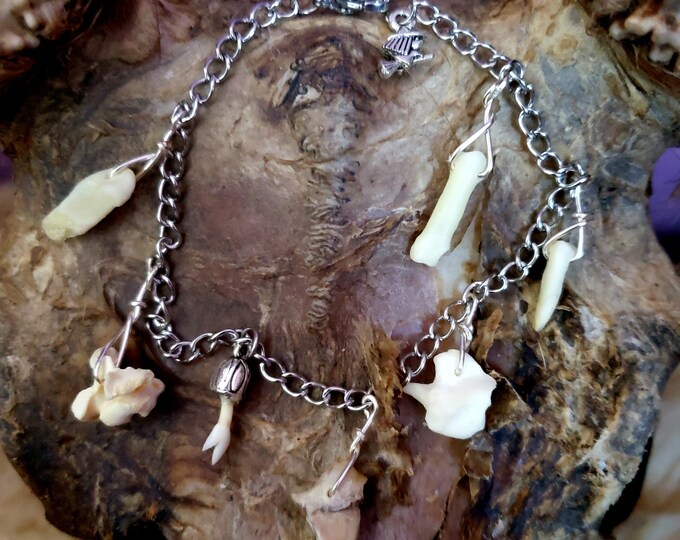 Mini Bone Charm Bracelet, Witchy Bracelet, Gothic, Pagan, Real Claws ...