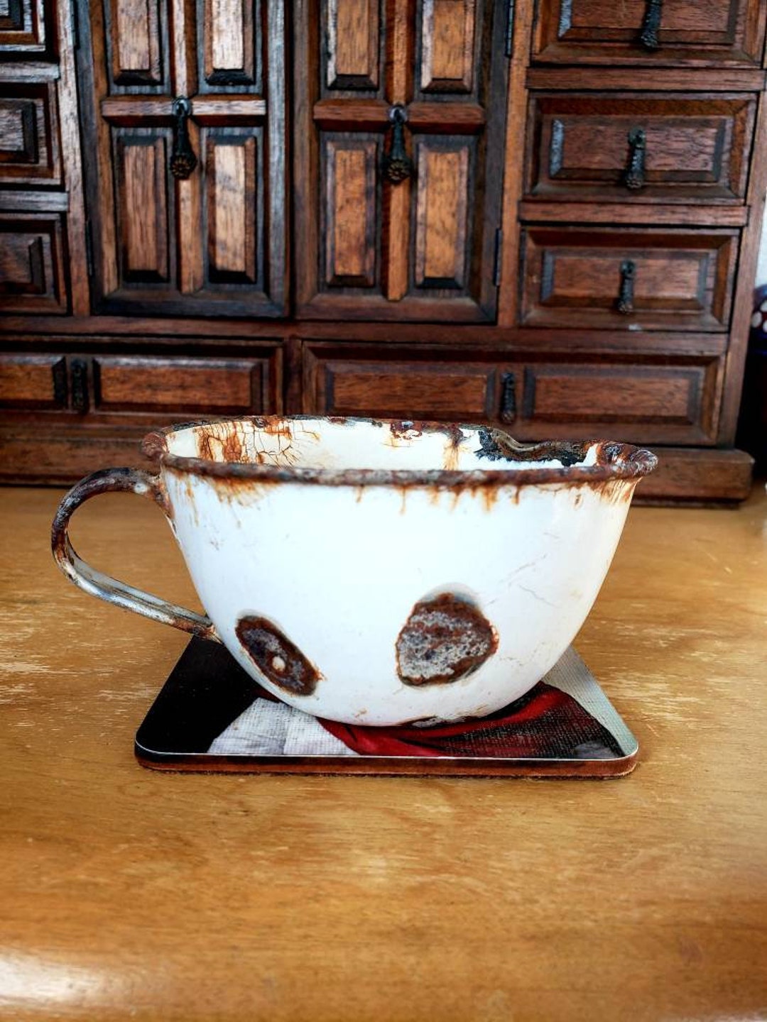 Old Rusty Vintage Enamel Coffee Cup/mug - Etsy