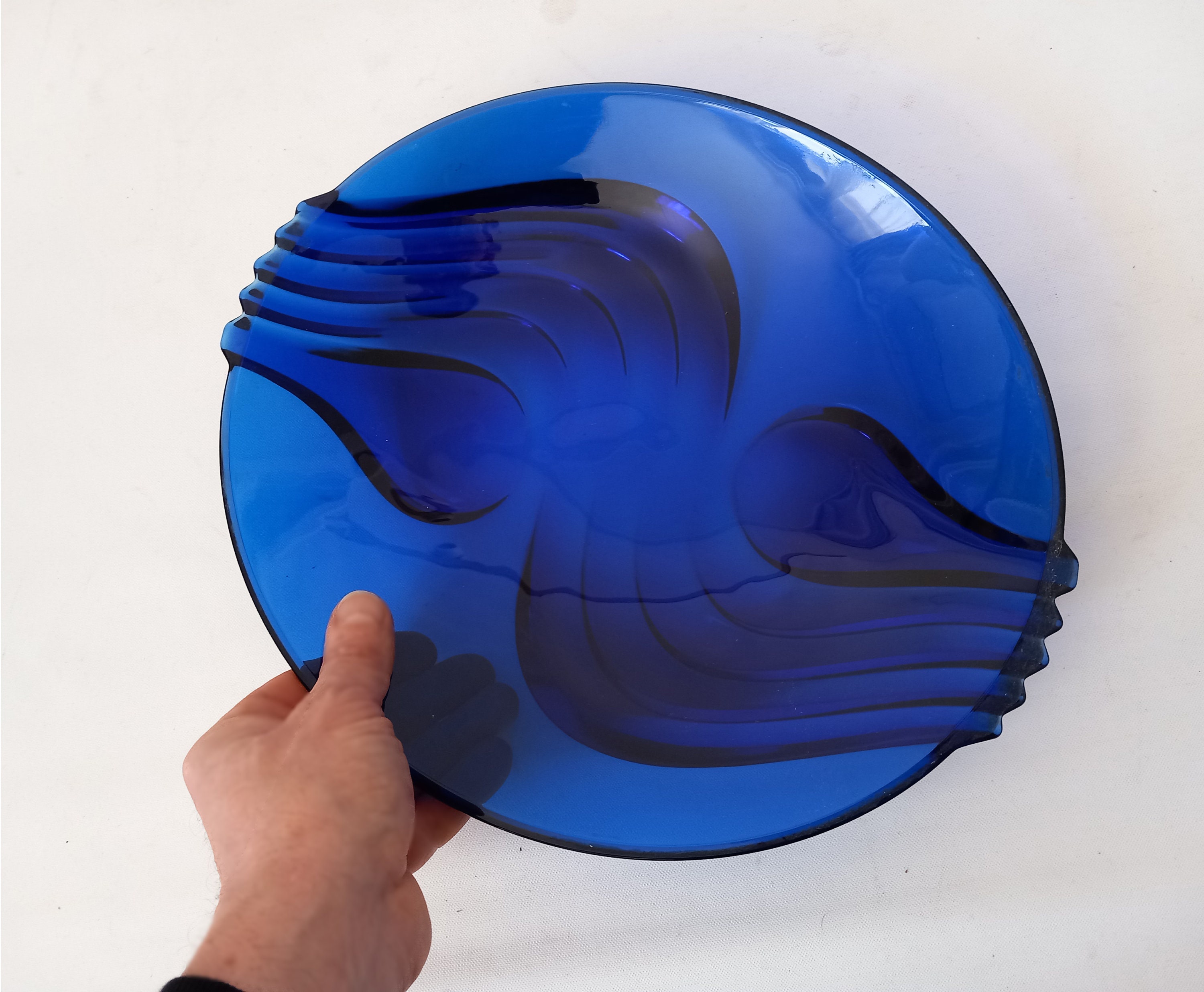 Art Deco Style Cobalt Blue Bowl LARGE Vintage Design Glass Plate Rare ...