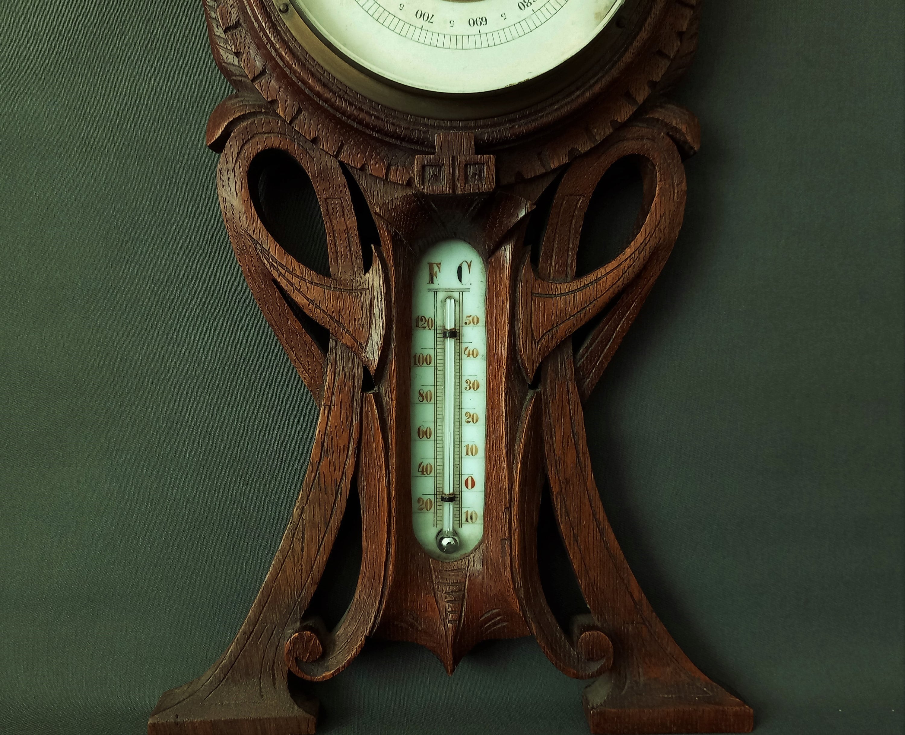 Antique Barometer Weather Station With Mercury Thermometer Wall ...