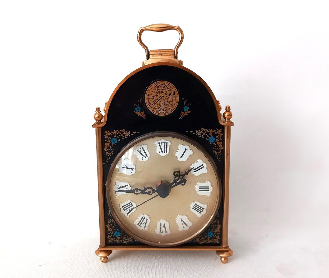 Vintage TEMPUS FUGIT Clock Gold-black Clock Roman Numerals Table Clock ...