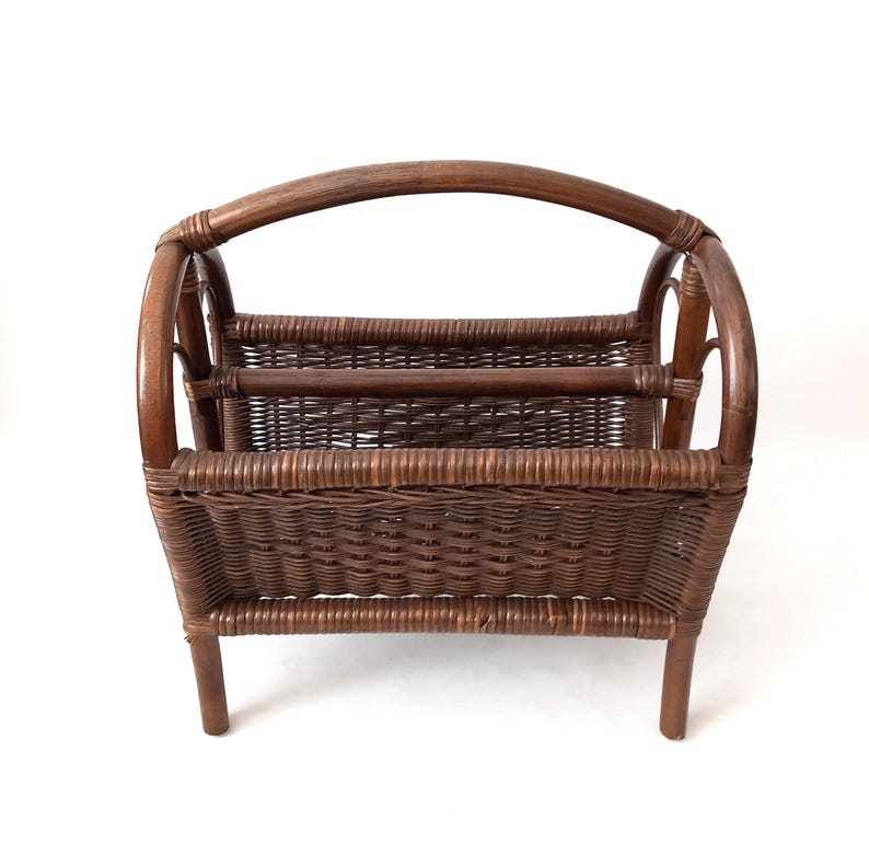 Vintage Bamboo Rattan Wicker Magazine Rack Magazine Rack LP Record ...