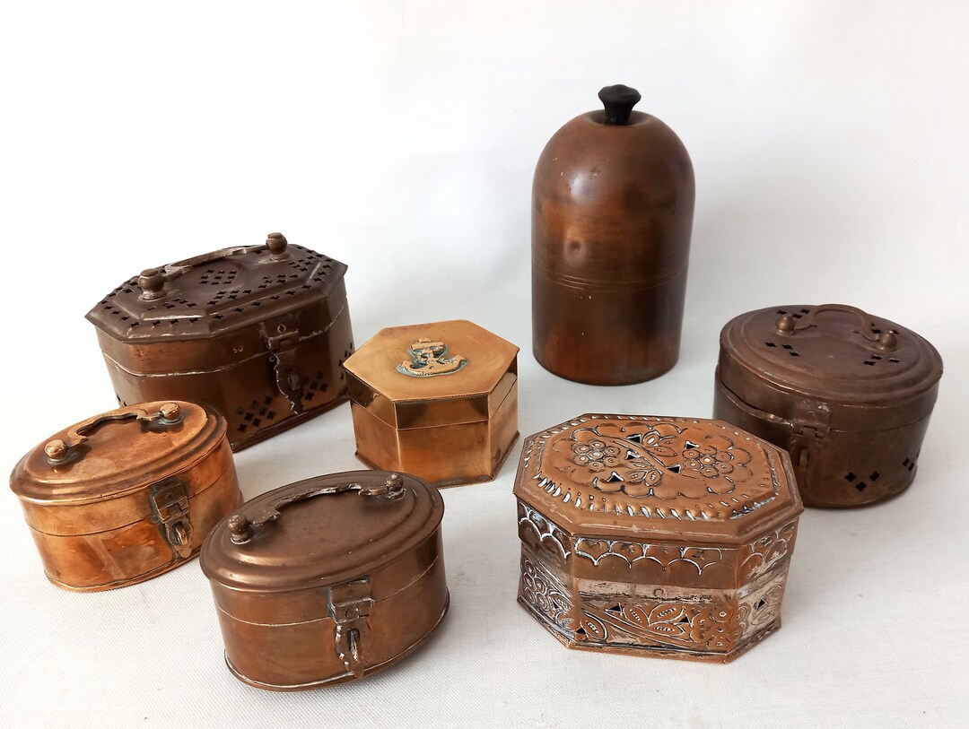 Antique 7 Copper Boxes Trinket Box Brass Box Decorative Boxes ...