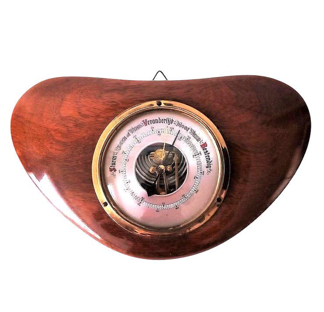 Vintage Wooden Barometer Wall Barometer Gloss Lacquered Barometer Gothic Letters Number Dial ...