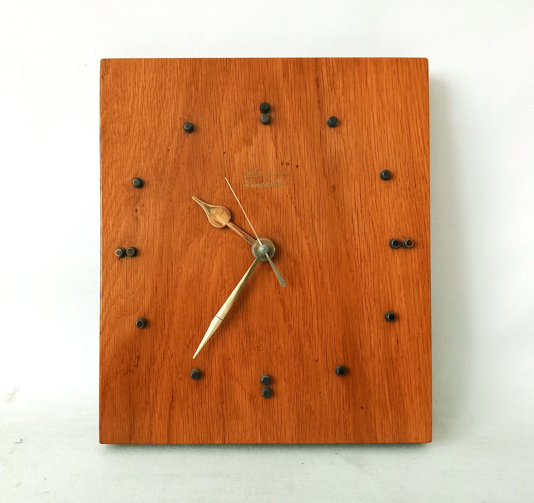 Vintage W. Germany SELVA Wall Clock Solid Wood Dial Clock Brass Design ...