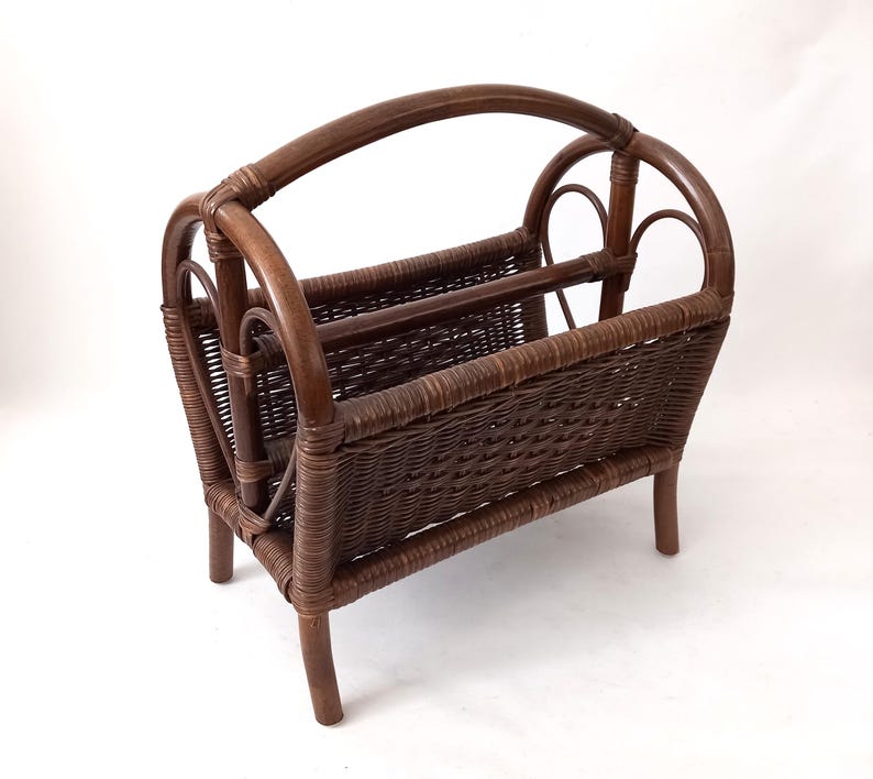 Vintage Bamboo Rattan Wicker Magazine Rack Magazine Rack LP Record ...