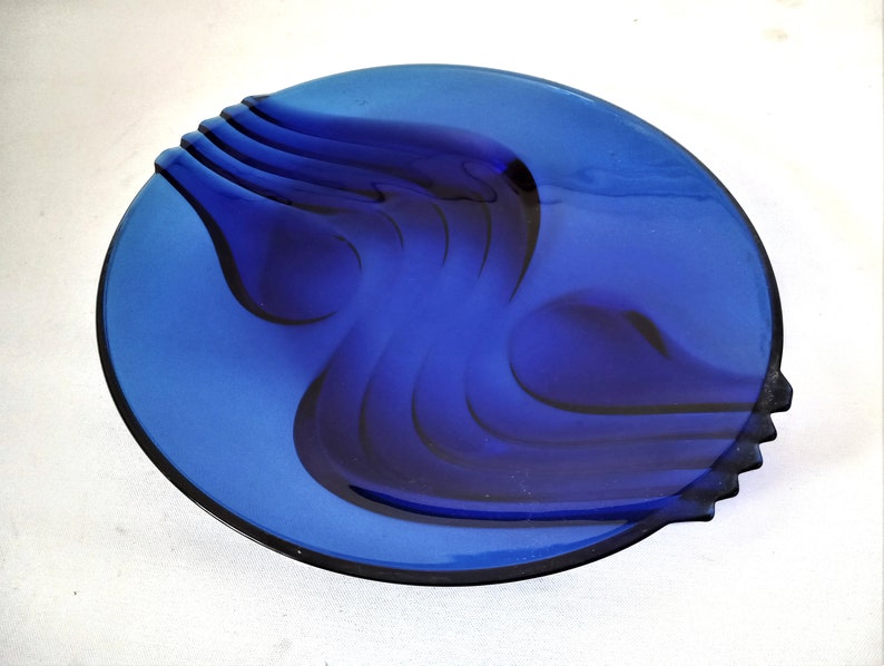 Art Deco Style Cobalt Blue Bowl LARGE Vintage Design Glass Plate Rare ...
