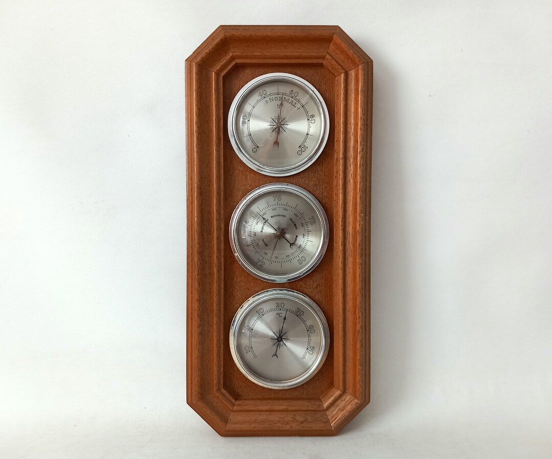 Vintage Barometer Oak Wood Barometer Retro Style Barometer Thermometer ...