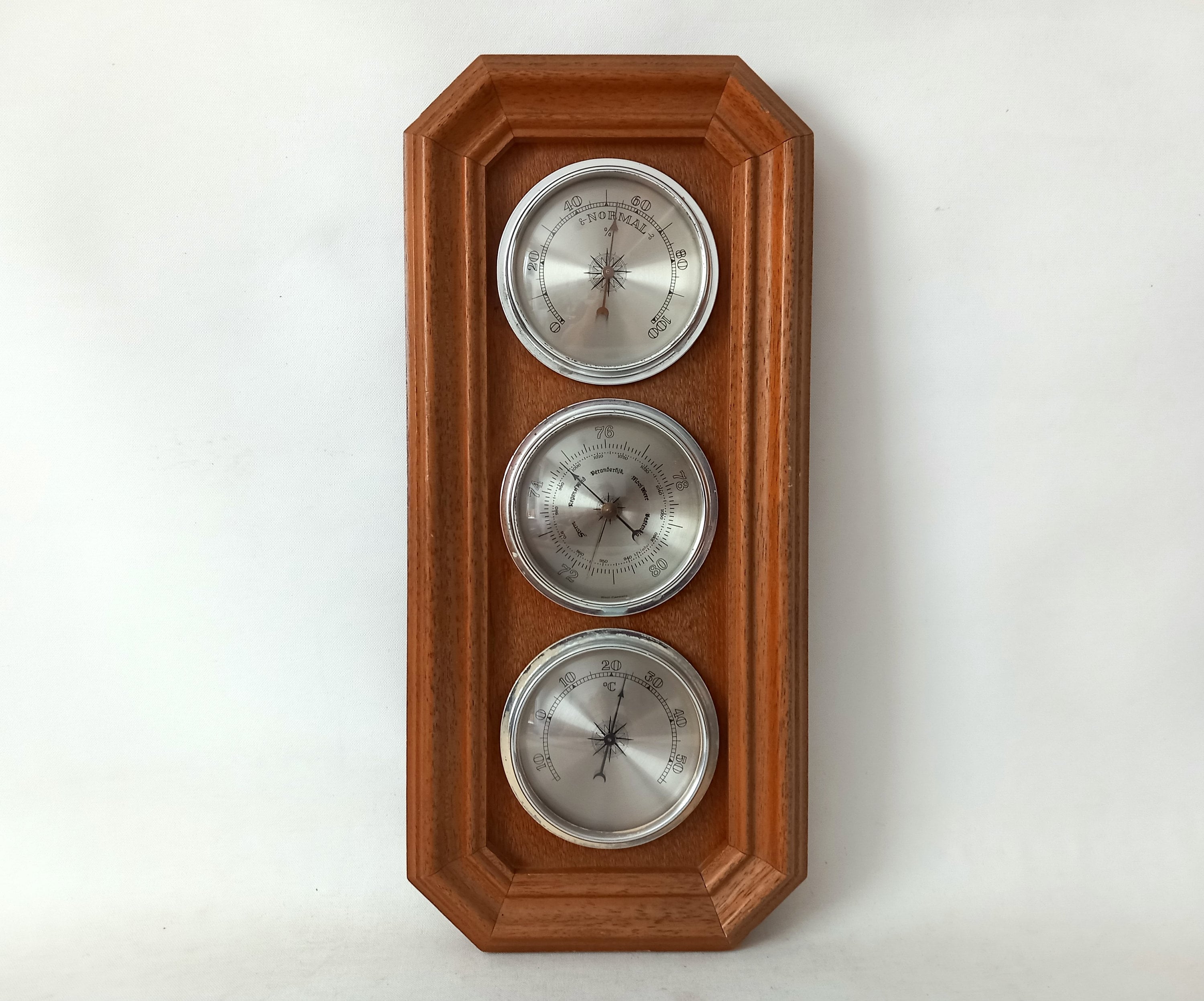 Vintage Barometer Oak Wood Barometer Retro Style Barometer Thermometer ...