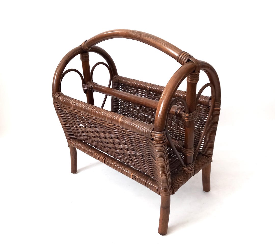 Vintage Bamboo Rattan Wicker Magazine Rack Magazine Rack LP Record ...