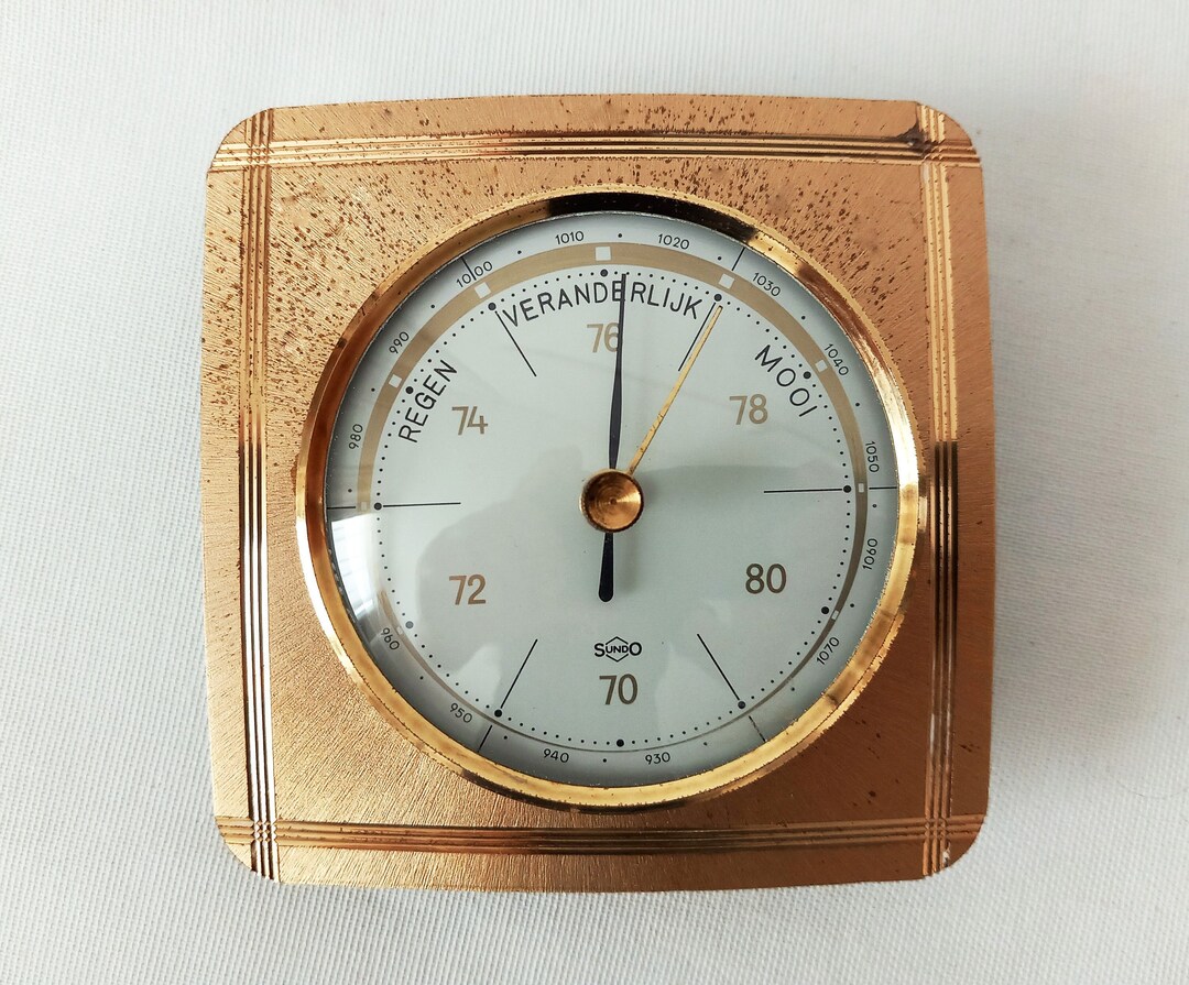 Vintage SUNDO Barometer Square Barometer Brass-colored Retro Style ...
