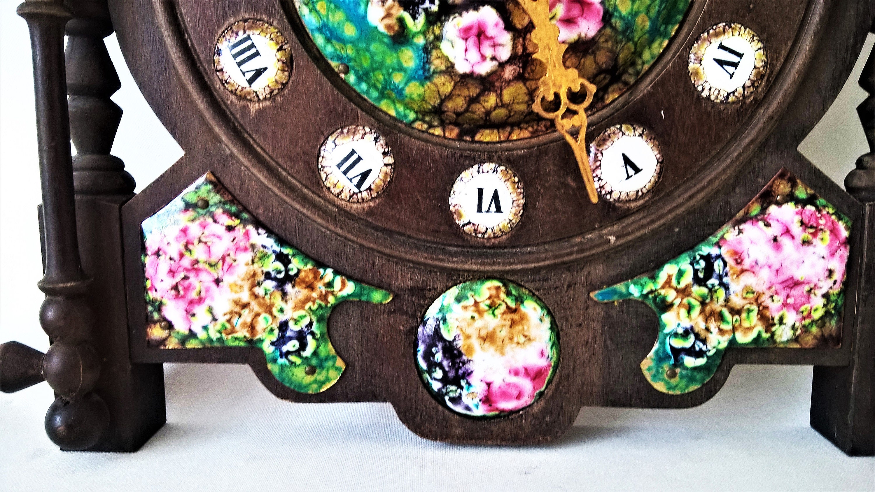 Antique Clock Wooden Clock With Enamel Ornament Decorative - Etsy