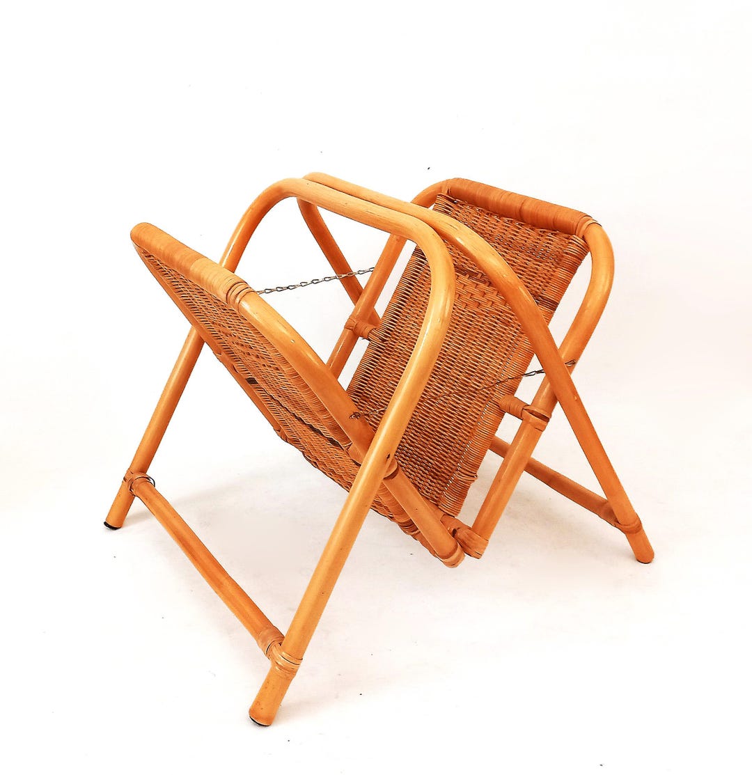 Vintage Bamboo Rattan Magazine Rack Newspaper Holder Foldable Design ...