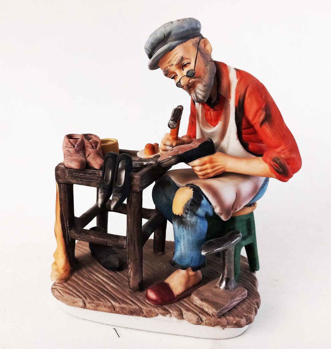 Vintage Ceramic Statue Shoemaker Figurine Small Scale Sculpture Marked ...