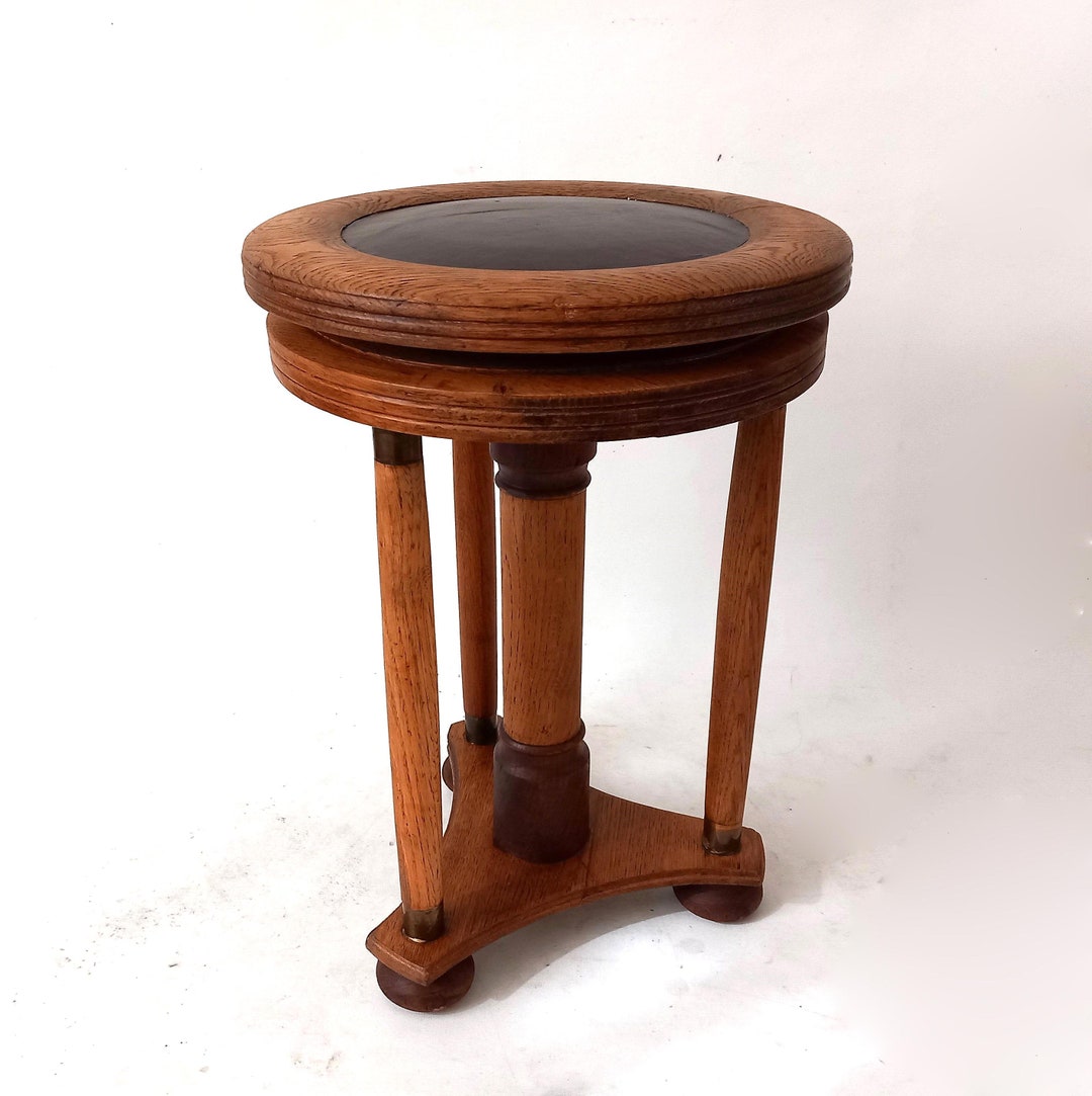 Antique Art Deco Piano Stool Solid Oak Brass Details 4 Pillar Stool ...