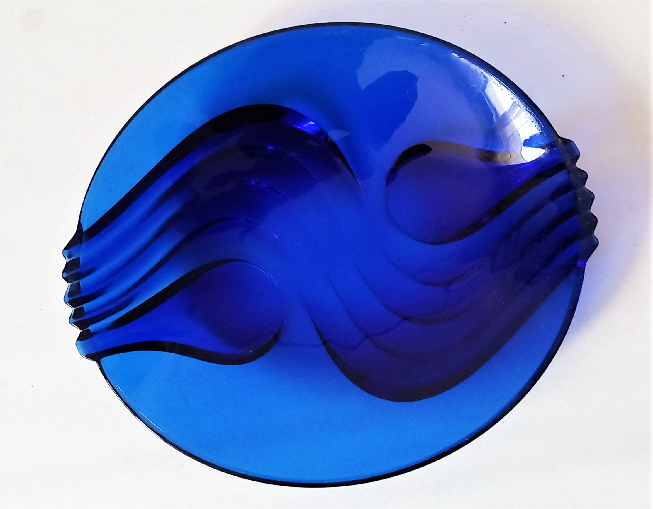 Art Deco Style Cobalt Blue Bowl LARGE Vintage Design Glass Plate Rare ...