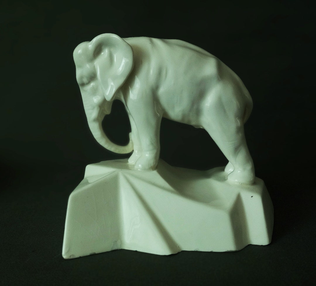 Art Deco Porcelain Elephant Statue Royal Dux Mammoth Bookend Antique Decorative Ceramic Statue ...