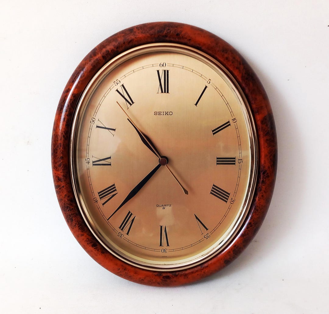 Vintage SEIKO 80s Design Wall Clock Oval Shaped Wall Clock Gold Number ...